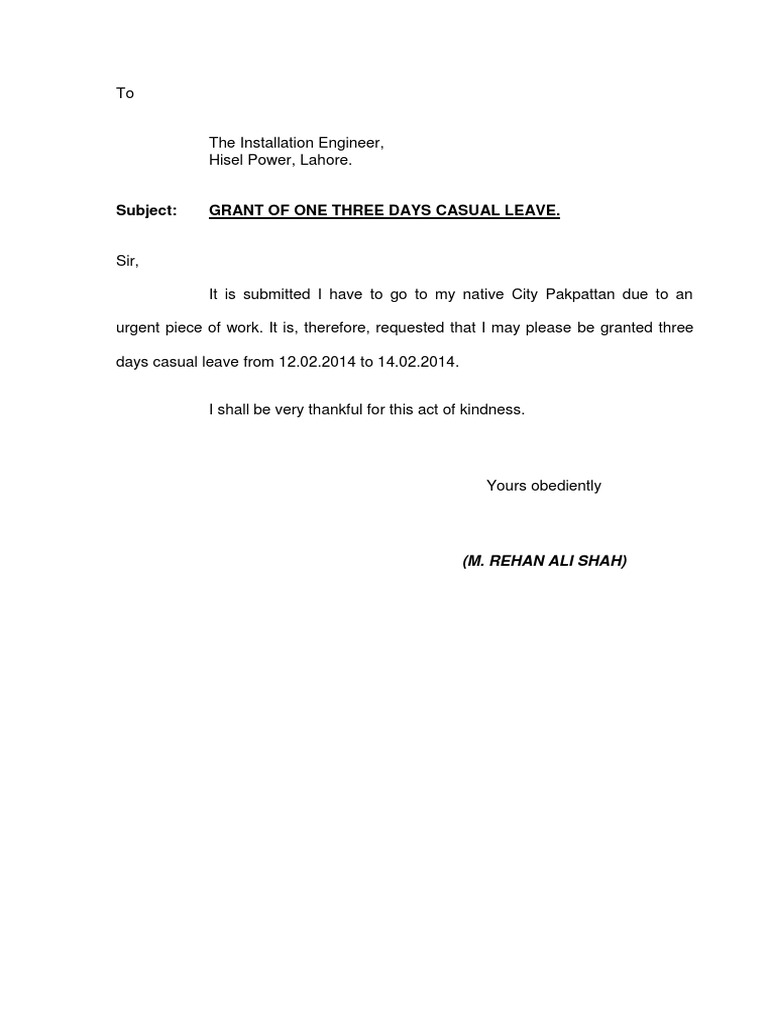 Casual Leave Request for Engineer | PDF