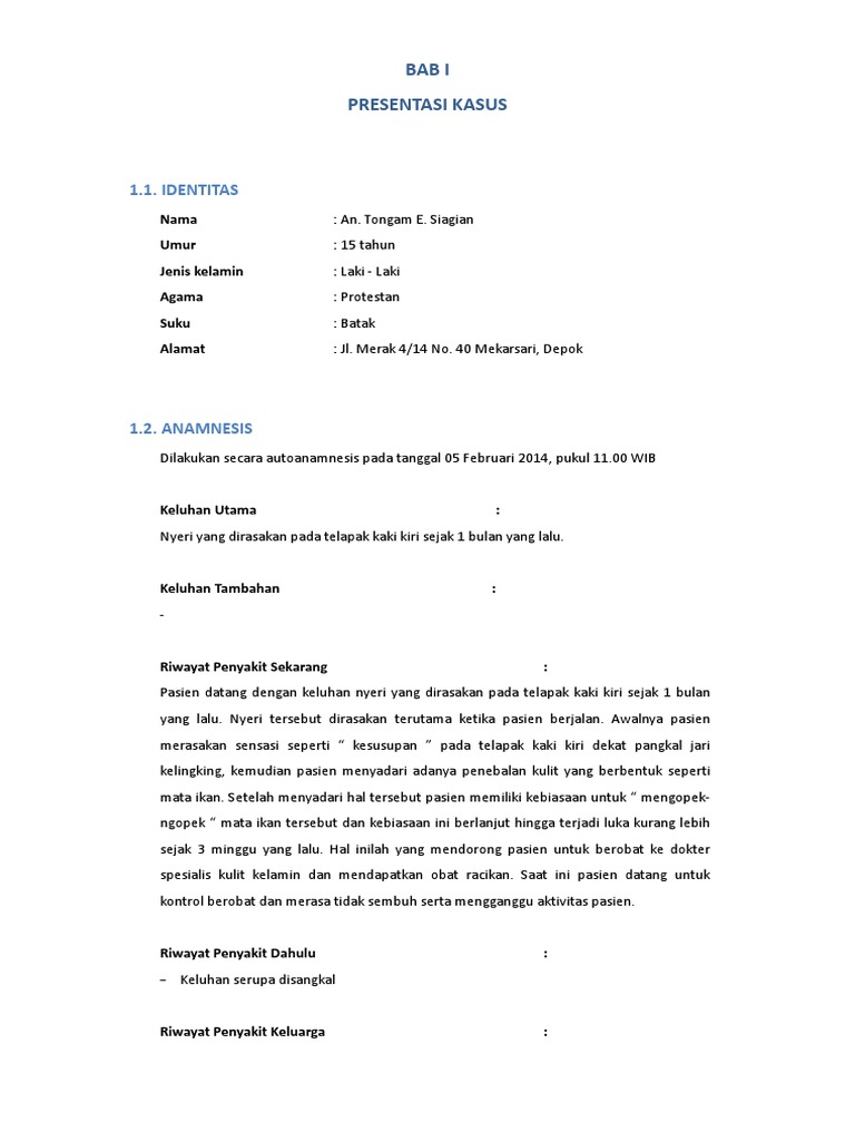 Refleksi Kasus - Klavus (Status Pasien) | PDF | Sains & Matematika