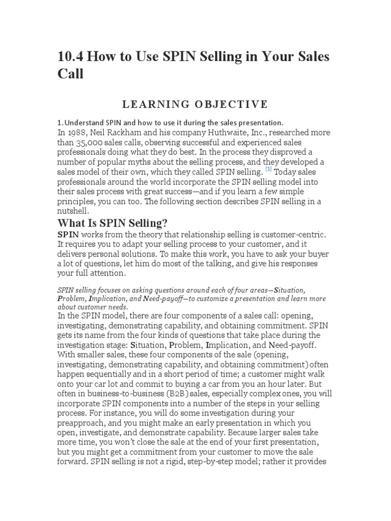 Using SPIN Selling | PDF | Sales | Business