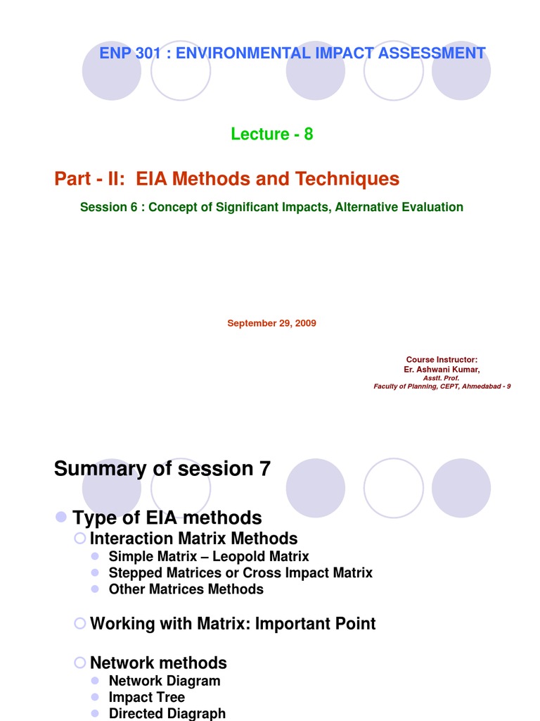 Part - II: EIA Methods and Techniques Part II: EIA Methods and ...