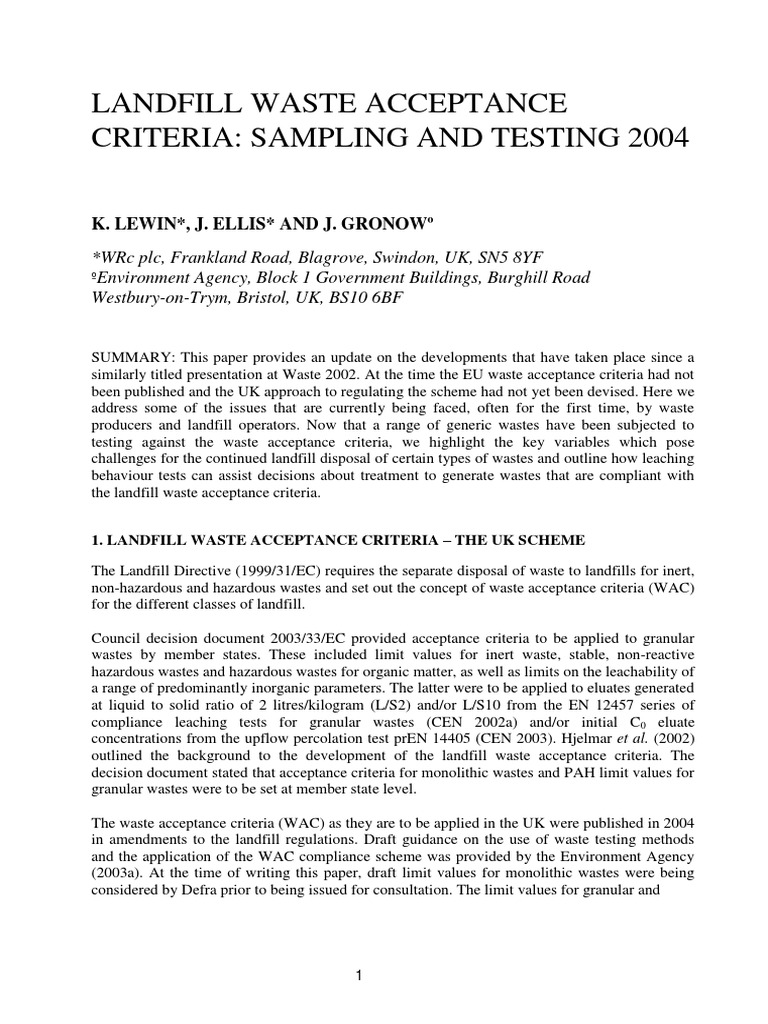 Landfill Waste Acceptance-Sampling and Testing | PDF | Landfill | Waste