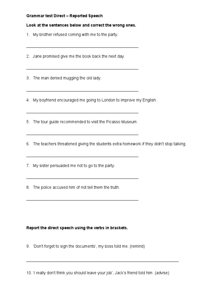 Upper Intermediate Reported Speech Exercise | PDF