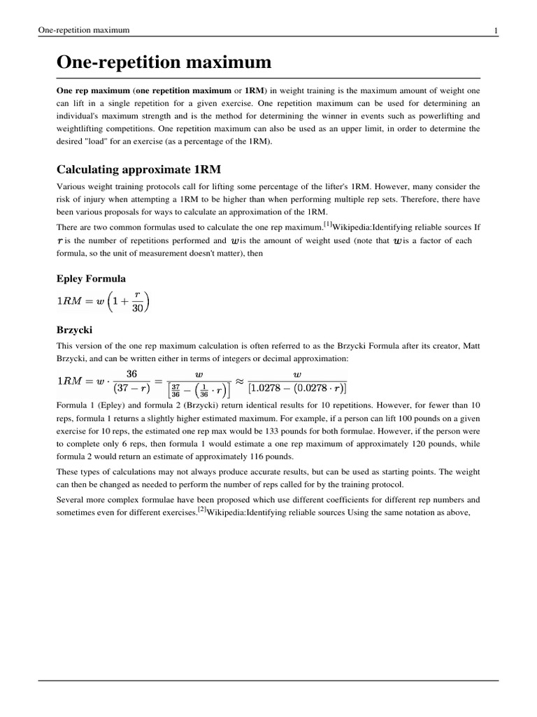 One-Repetition Maximum: Calculating Approximate 1RM | PDF | Physical ...