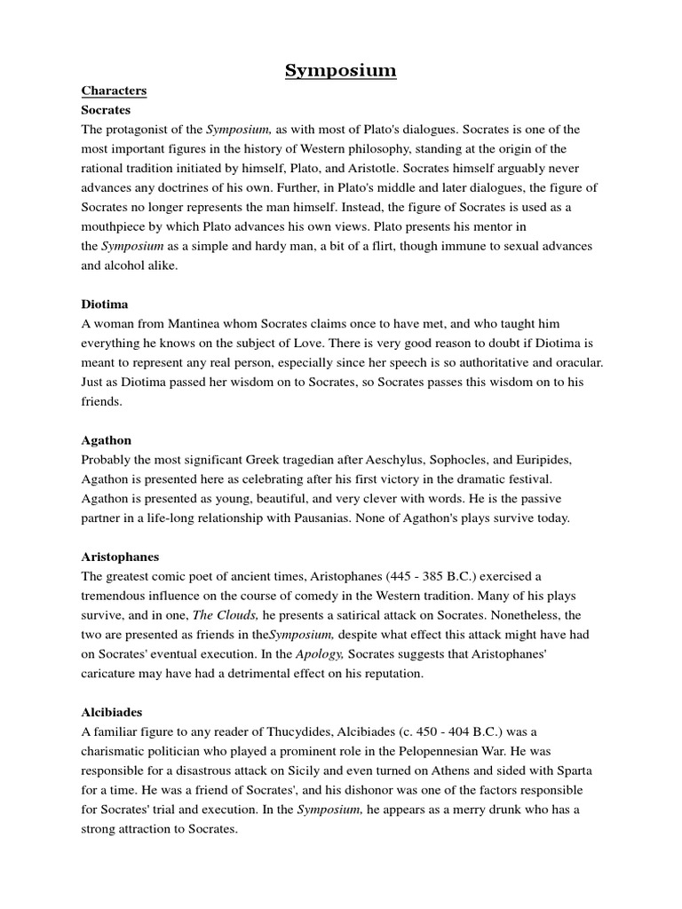Symposium: Characters Socrates | PDF | Symposium (Plato) | Socrates