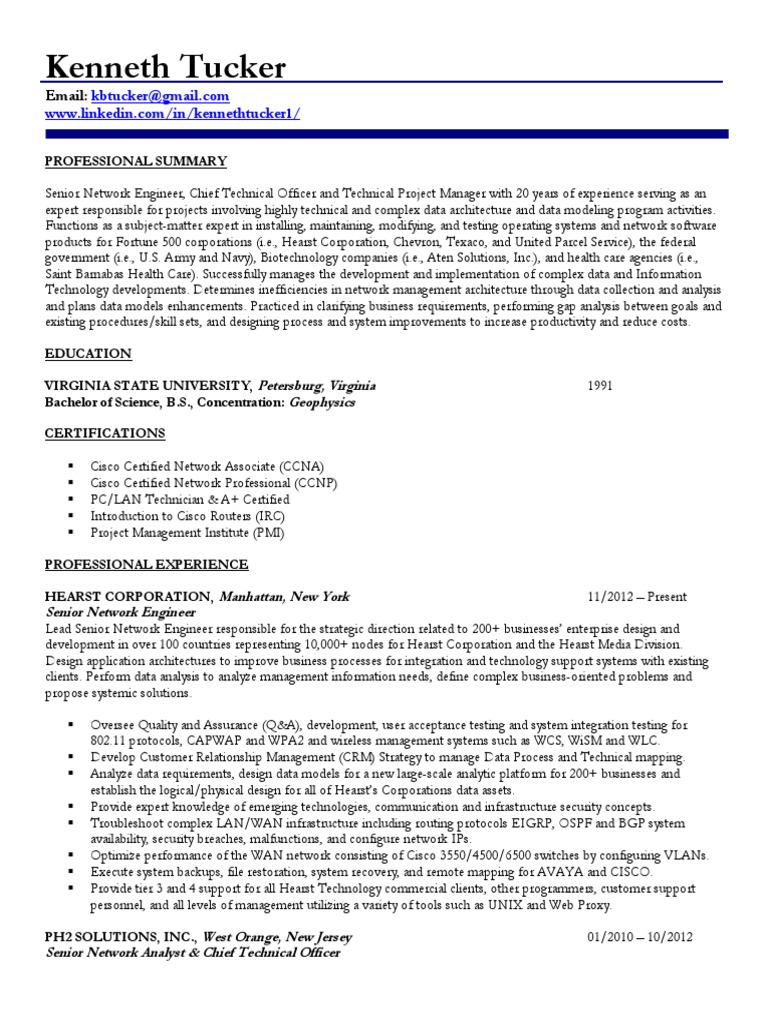 Senior Network Engineer in NYC Resume Kenneth Tucker | Virtual Private ...