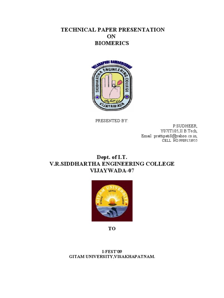 Technical Paper Presentation ON Biomerics: Presented By: P.Sudheer ...