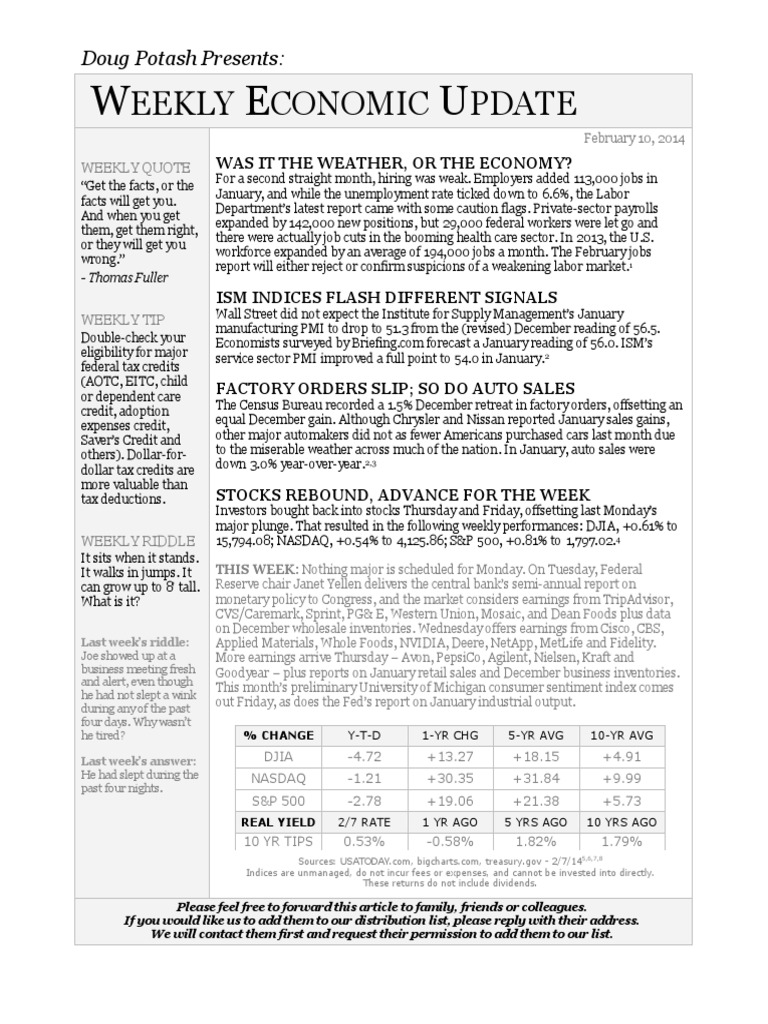 Weekly Economic Update | PDF | New York Mercantile Exchange | Investing