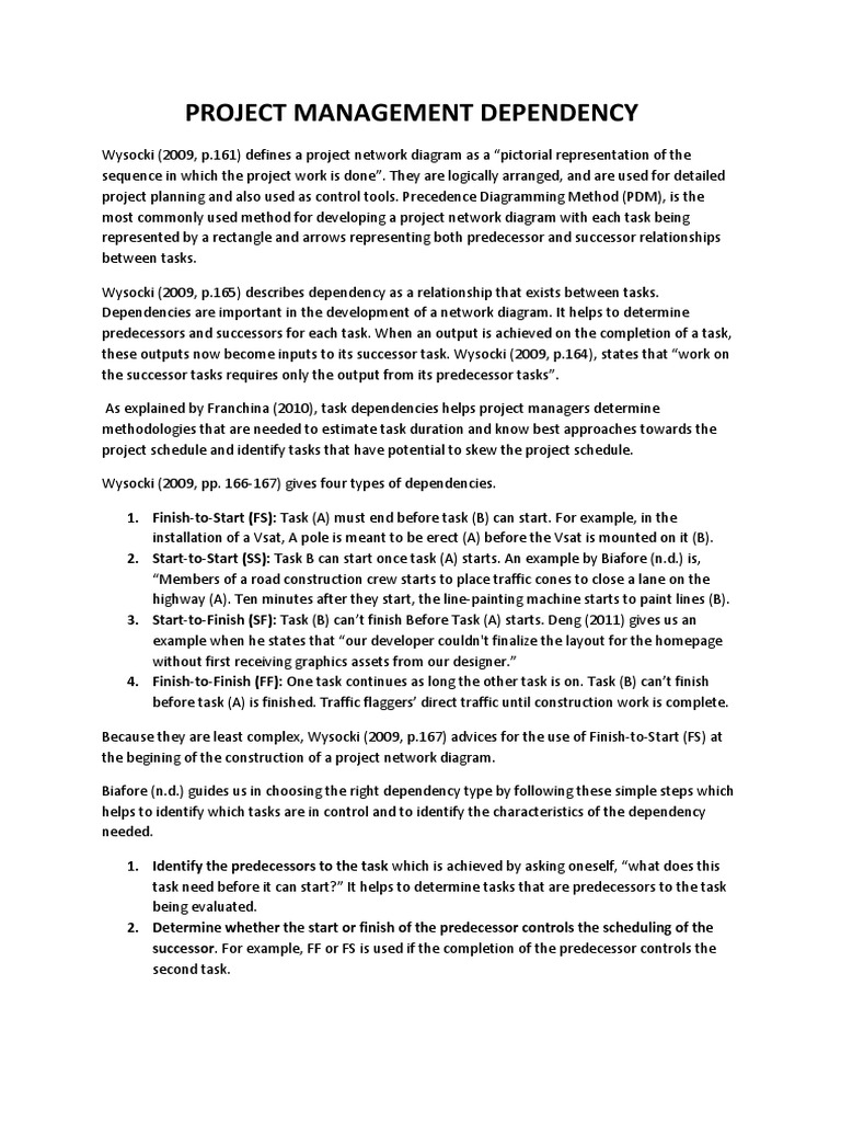 Project Management Dependency Pdf Project Management Computing