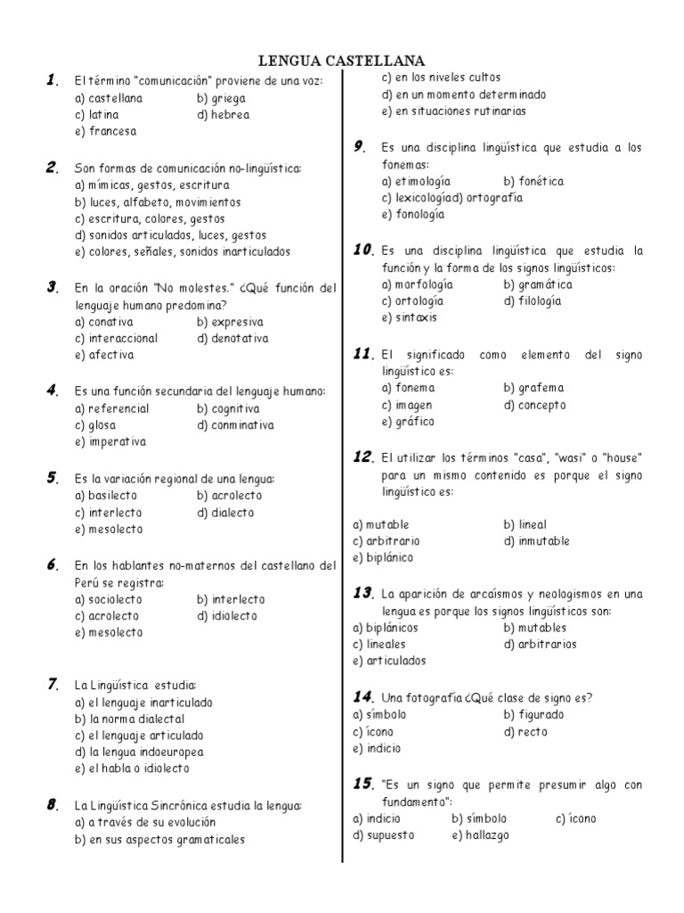 Preguntas de Lengua Castellana y Lingüística | PDF | Oración ...