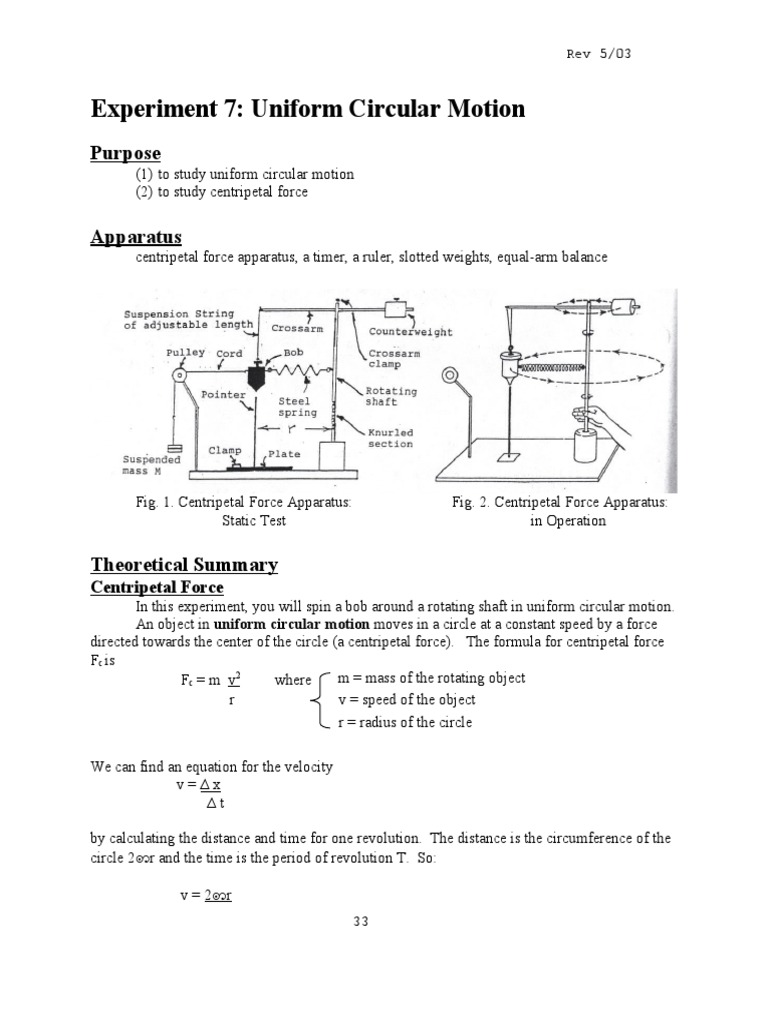 Experiment 7: Uniform Circular Motion: Purpose | PDF | Acceleration | Classical Mechanics