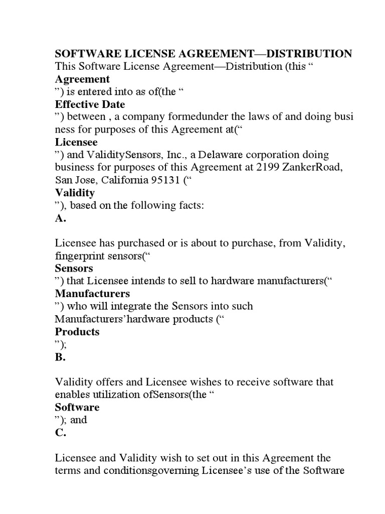 Software License Agreement-Distribution Agreement Effective Date | PDF ...