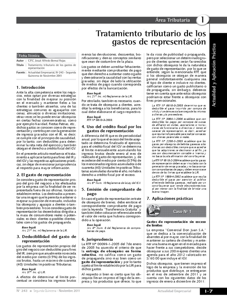 Tratamiento Trib. Gastos de Representacion | PDF | Impuestos | Microeconomía