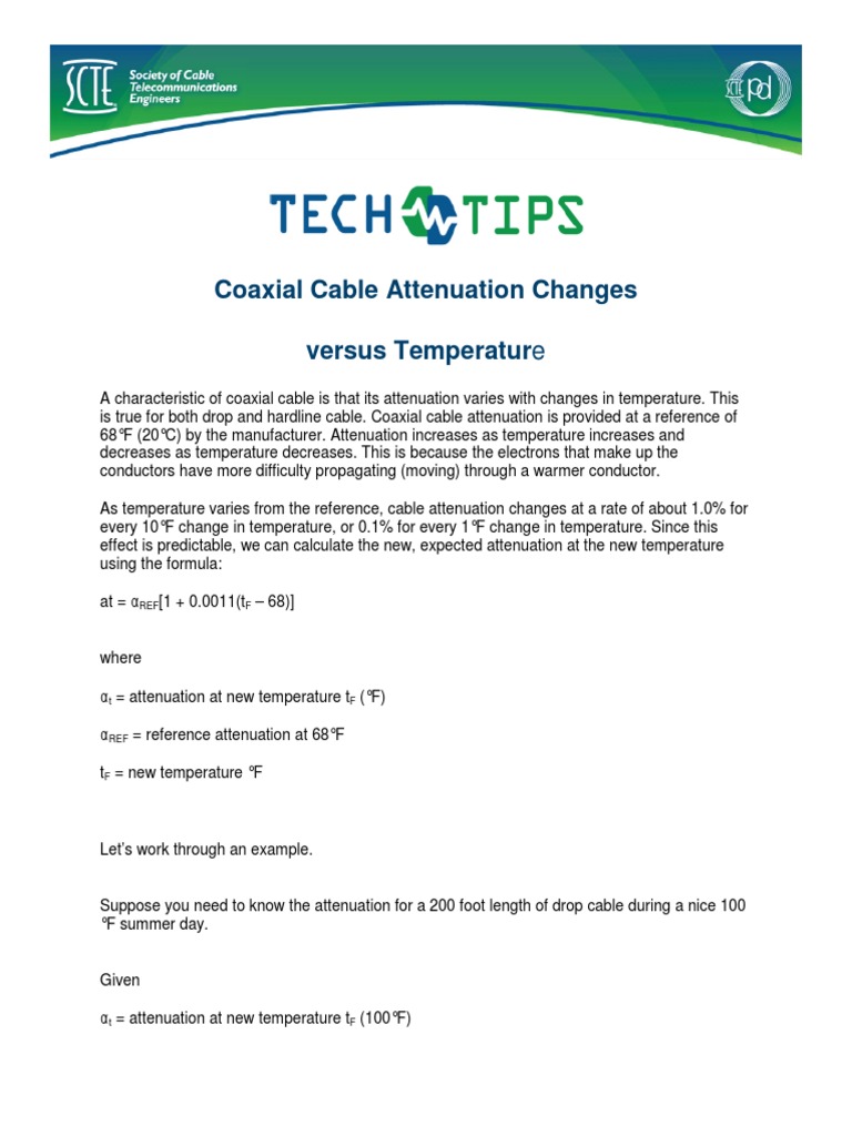 Coax Temp Attenuation Tech Tip | PDF | Attenuation | Coaxial Cable