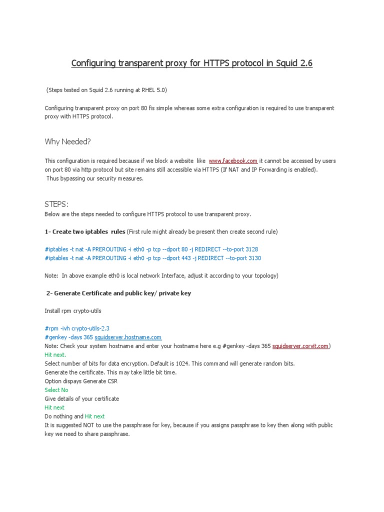 Configuring Transparent Proxy For HTTPS Protocol in Squid 2.6 | PDF ...