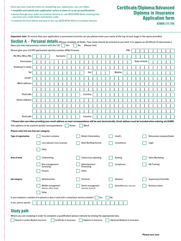 2011 Advanced Diploma Insurance Application Form | PDF | Debit Card ...