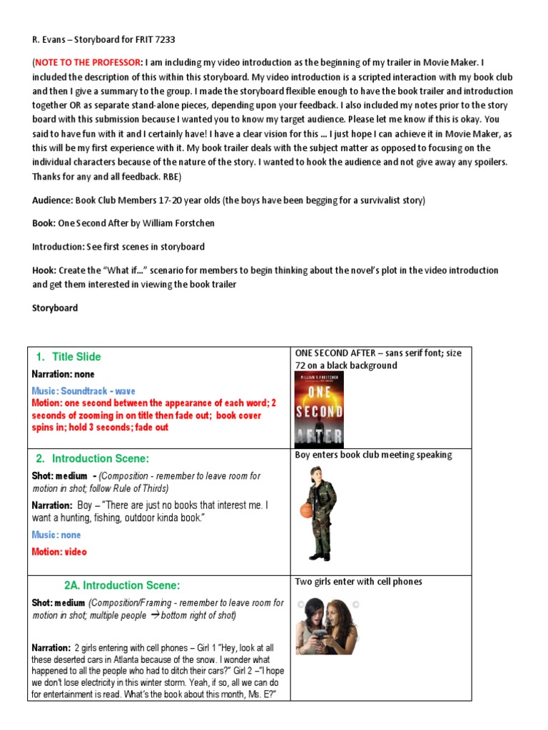 Book Trailer Storyboard - Evans | Download Free PDF | Leisure
