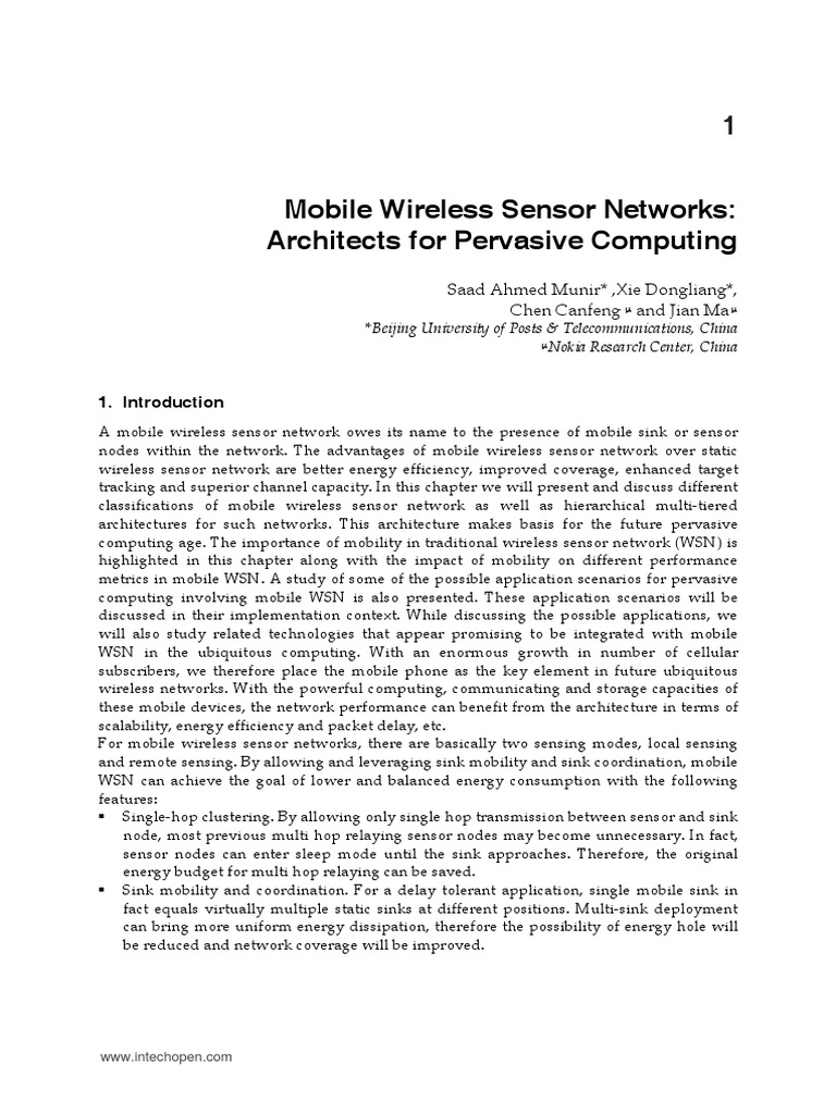 InTech-Mobile Wireless Sensor Networks Architects For Pervasive Computing | PDF | Wireless ...