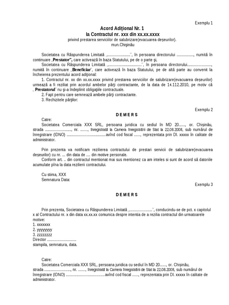 Exemplu Notificare Reziliere Contract | PDF