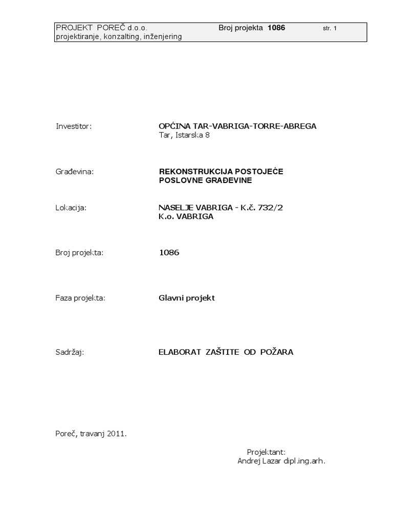 1086 Elaborat Zastite Od Pozara GP | PDF