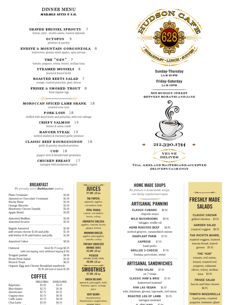 Hudson Cafe Menu | PDF | Salad | Food And Drink Preparation