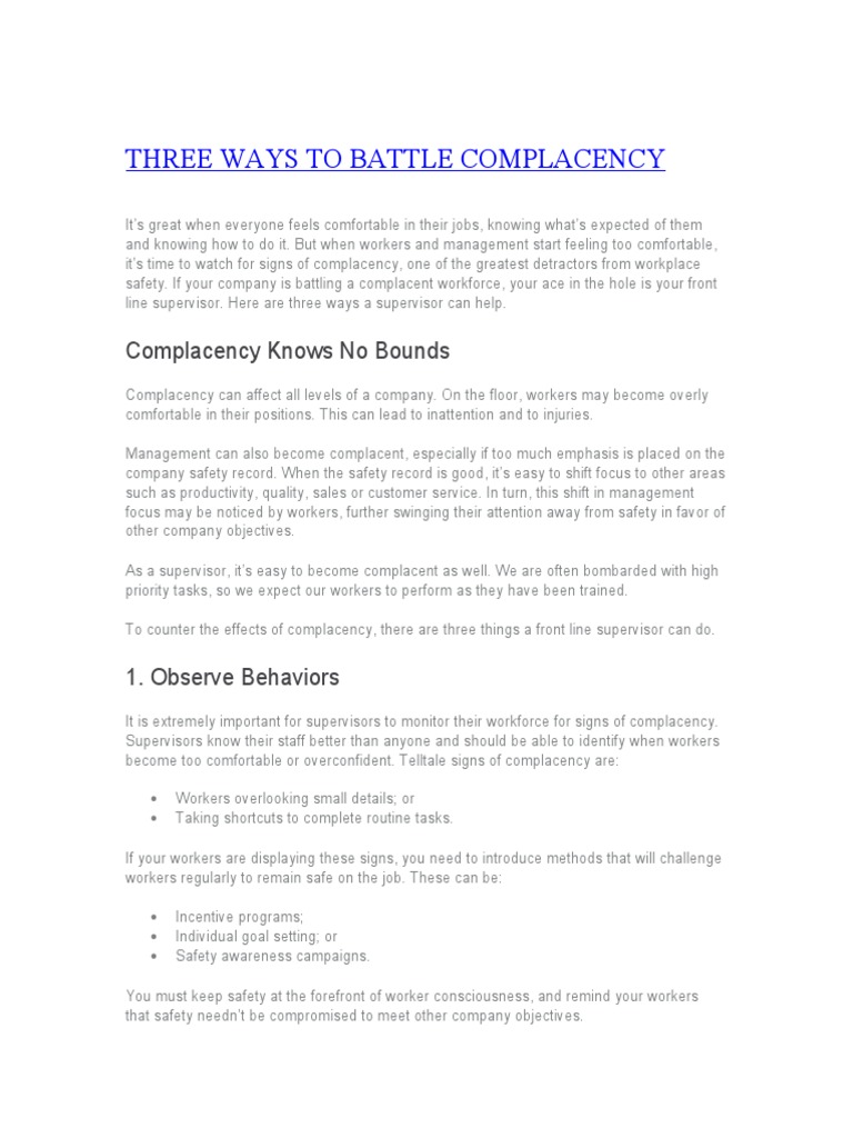 Combat Workplace Complacency | PDF | Action (Philosophy) | Applied ...