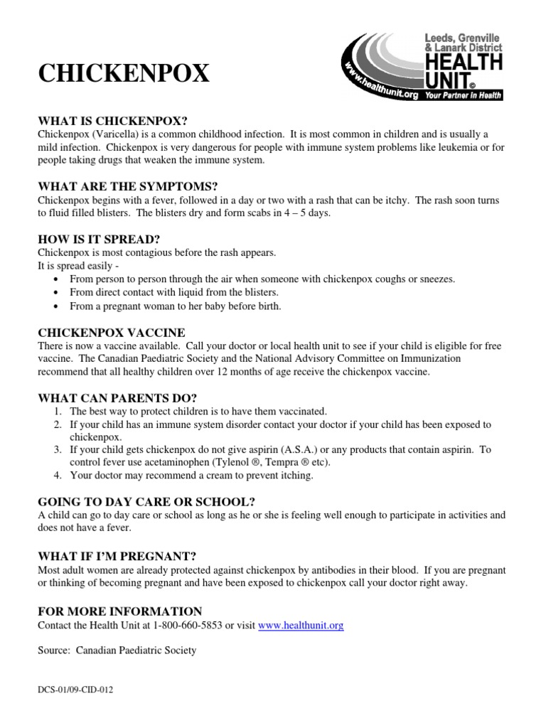Chickenpox - Info Sheet | PDF | Viral Diseases | Epidemiology