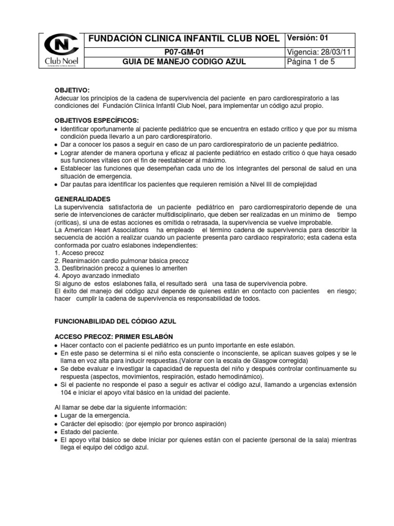 Guia Manejo Codigo Azul | PDF | Reanimación cardiopulmonar | Paro cardíaco