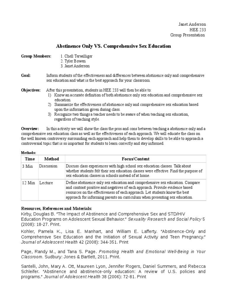 Lesson Plan For Sex Ed Sexuality Human Life Stages