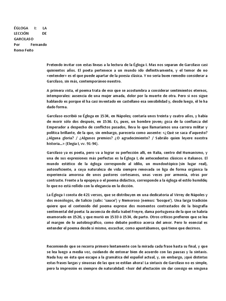 Garcilaso de La Vega EGLOGA I | PDF | Poesía | Amor