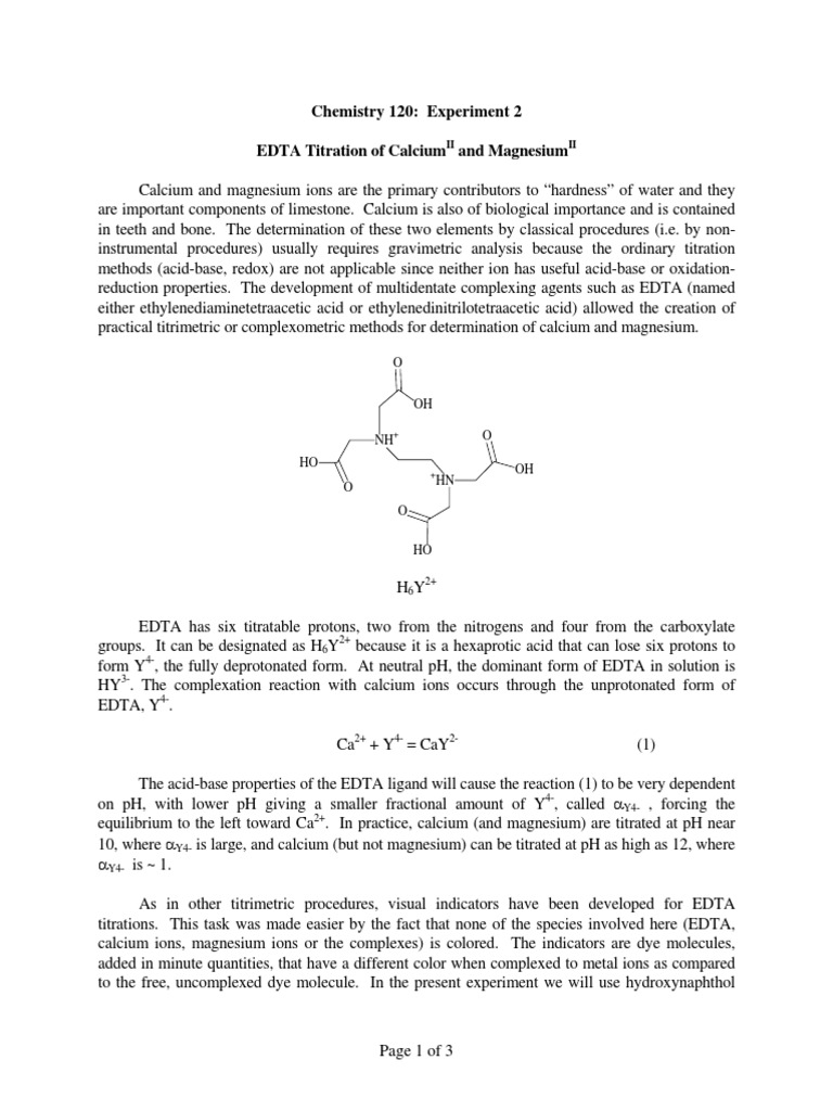 EDTA Titration of Calcium and Magnesium | PDF ...
