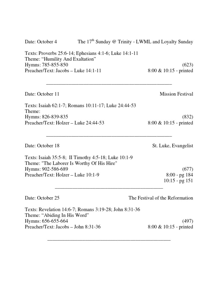 October Worship Services Schedule | PDF