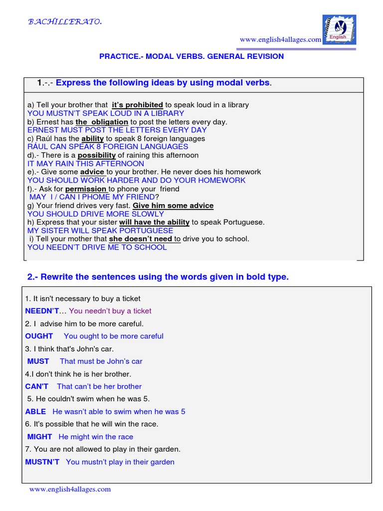 Modal Verbs Practice for Bachillerato | PDF | Semantics | Linguistics