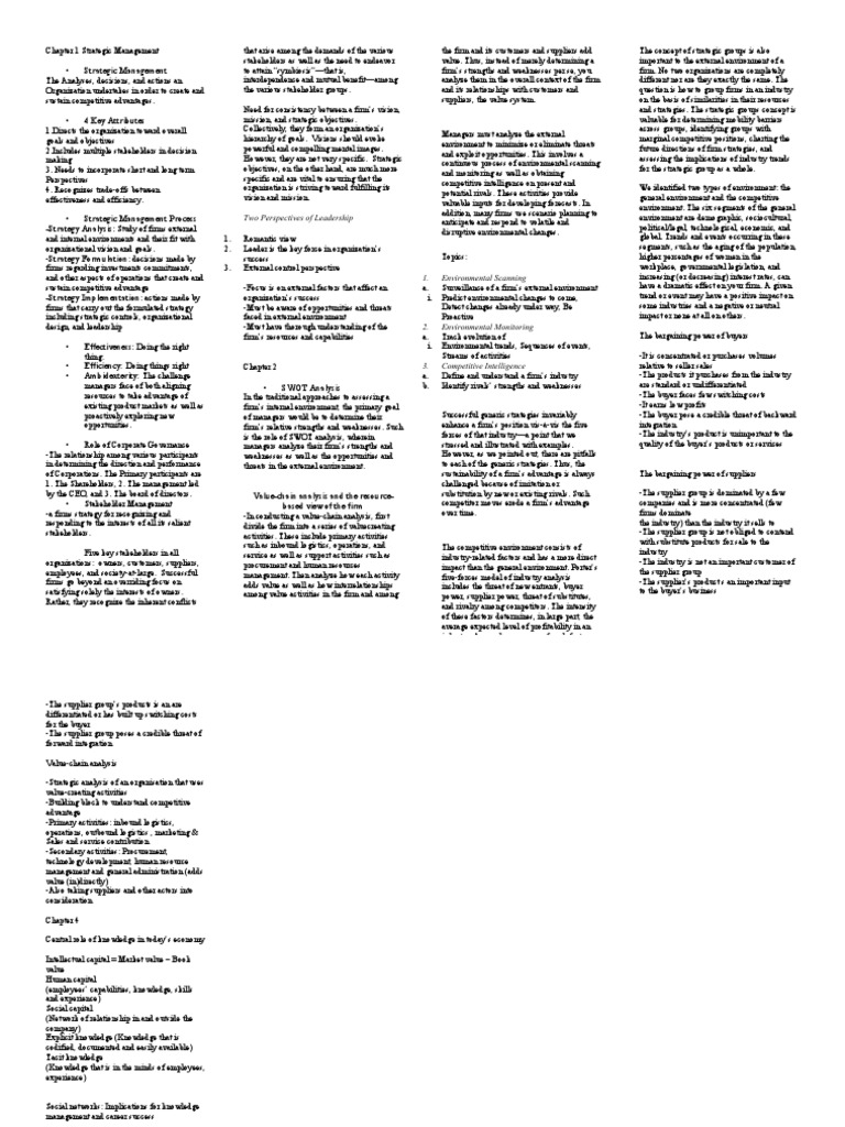 Management Cheat Sheet | PDF | Strategic Management | Goal