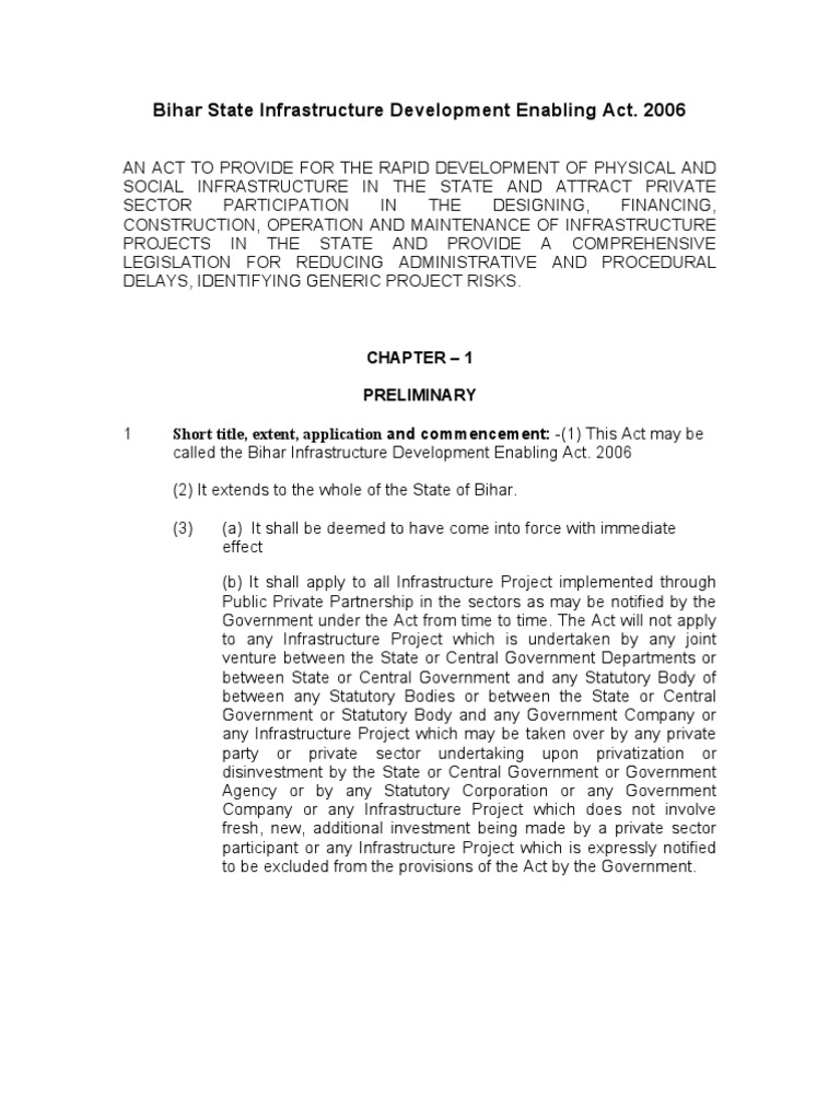 Bihar State Infrastructure Development Enabling Act | PDF ...