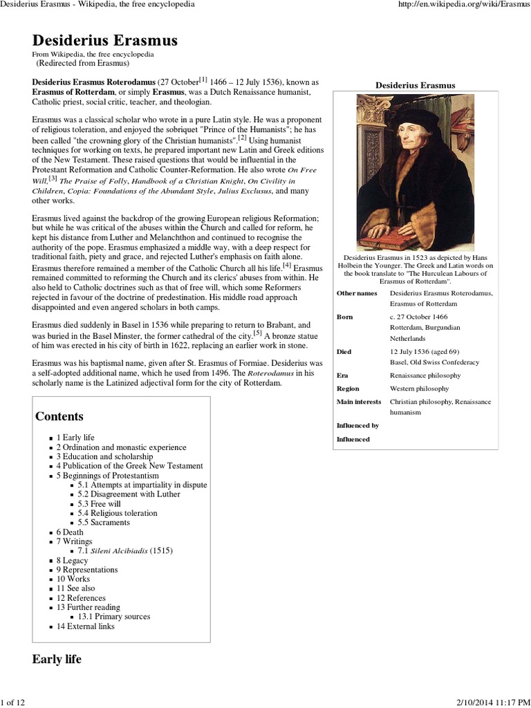 Desiderius Erasmus - Wikipedia, The Free Encyclopedia | PDF ...