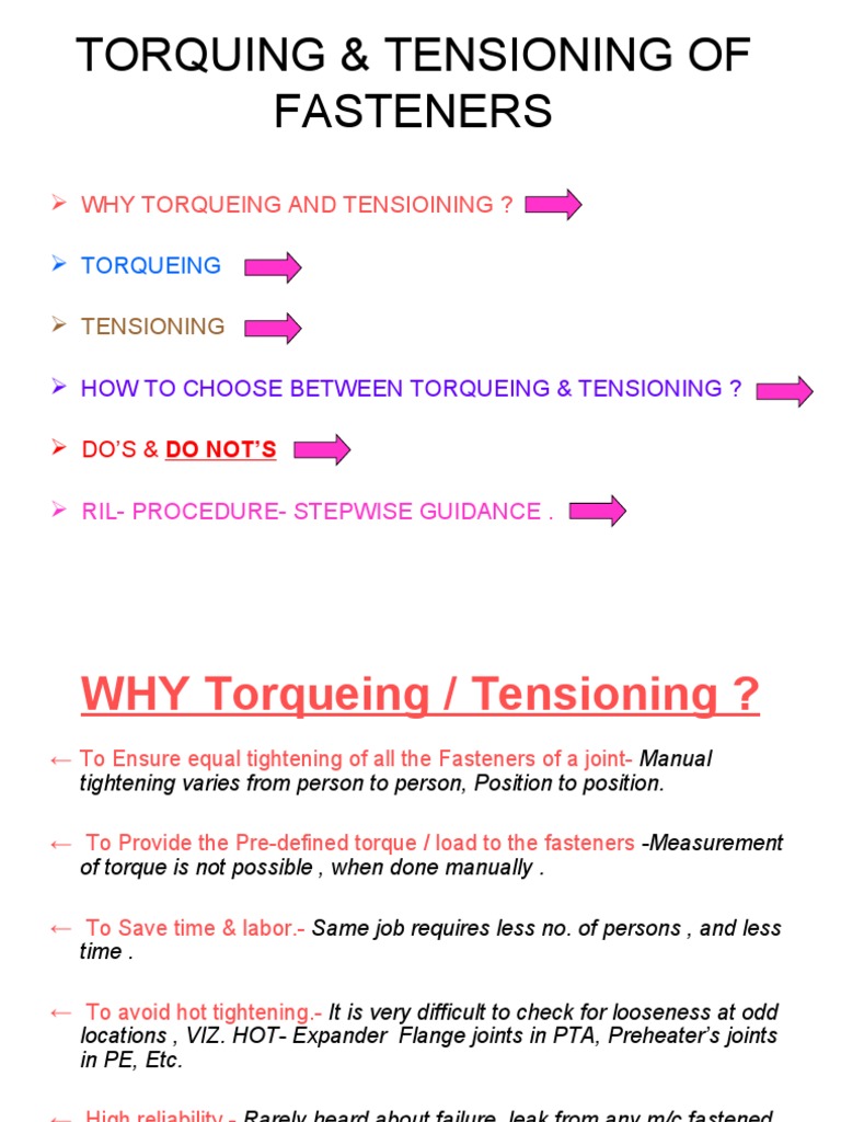 Presentation On Torqueing Tension Ing | PDF | Nut (Hardware) | Screw