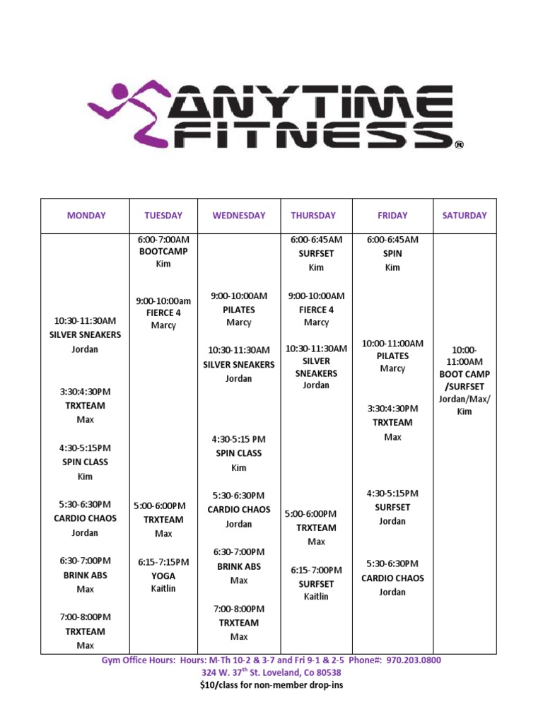 Loveland Gym Class Schedule & Hours | PDF