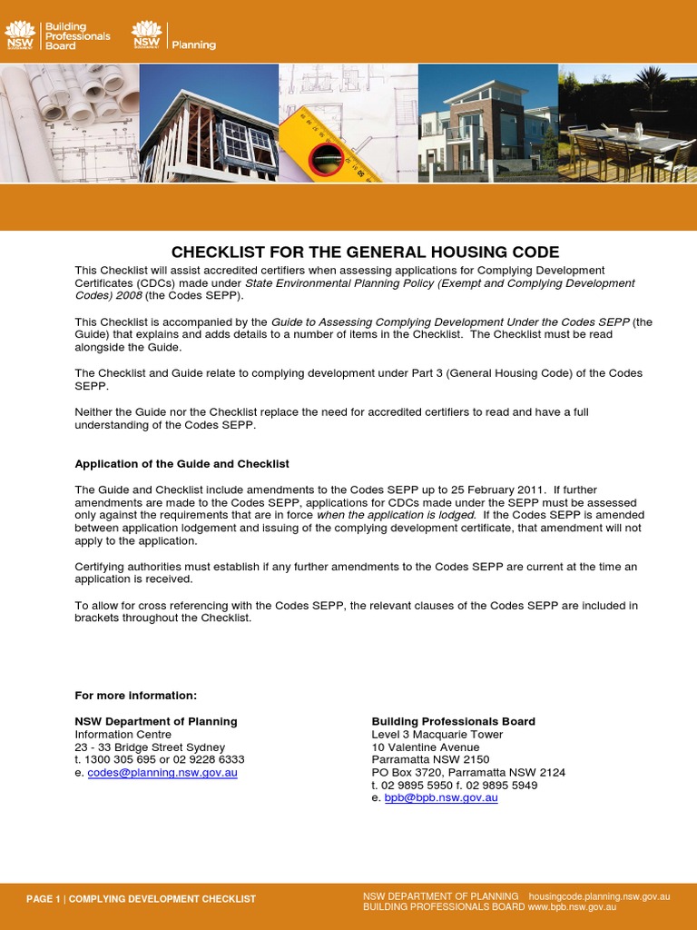NSW Housing Code Checklist | PDF | Parking Lot | Land Lot