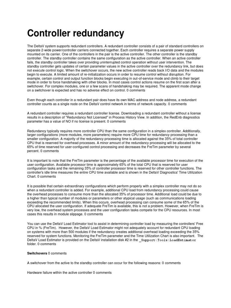 DeltaV Controller Redundancy | Download Free PDF | Central Processing ...