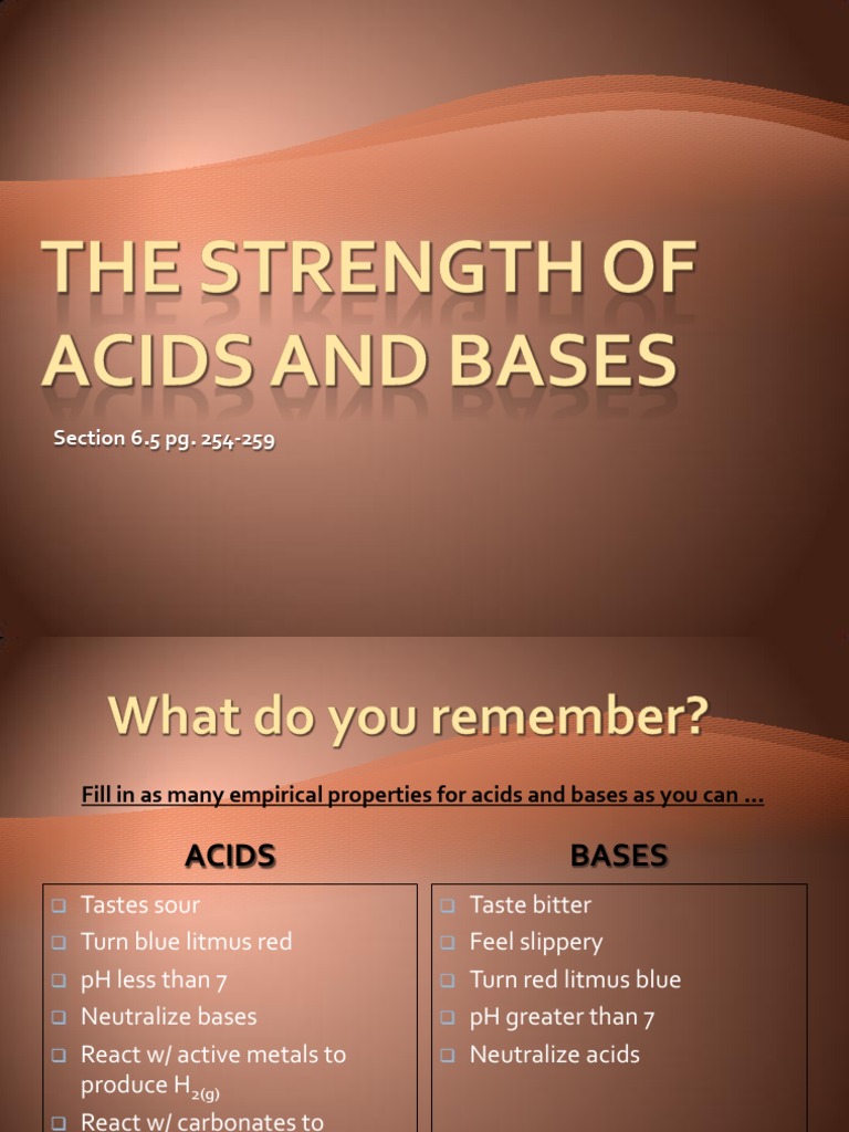 6.5a Strong and Weak Acids and Bases | PDF | Acid | Ph