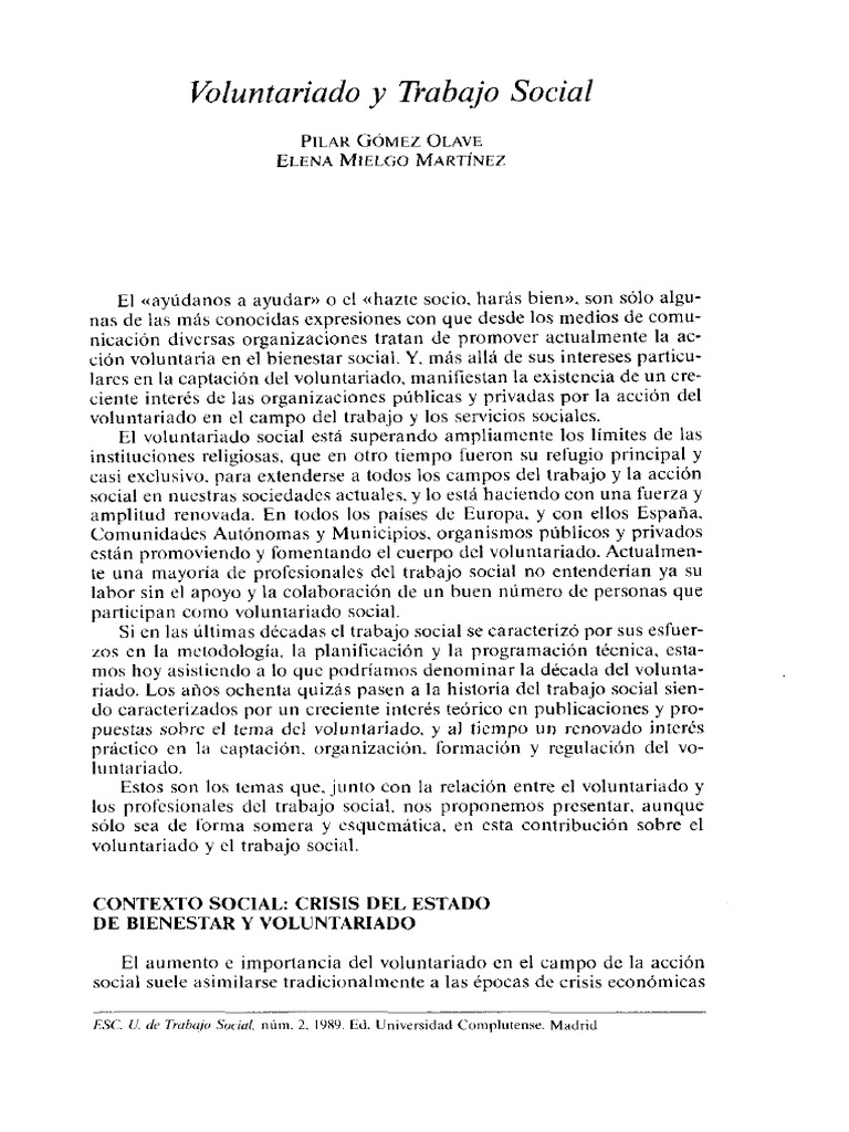 Voluntariado y Trabajo Social | PDF | Trabajo Social | Trabajar como ...