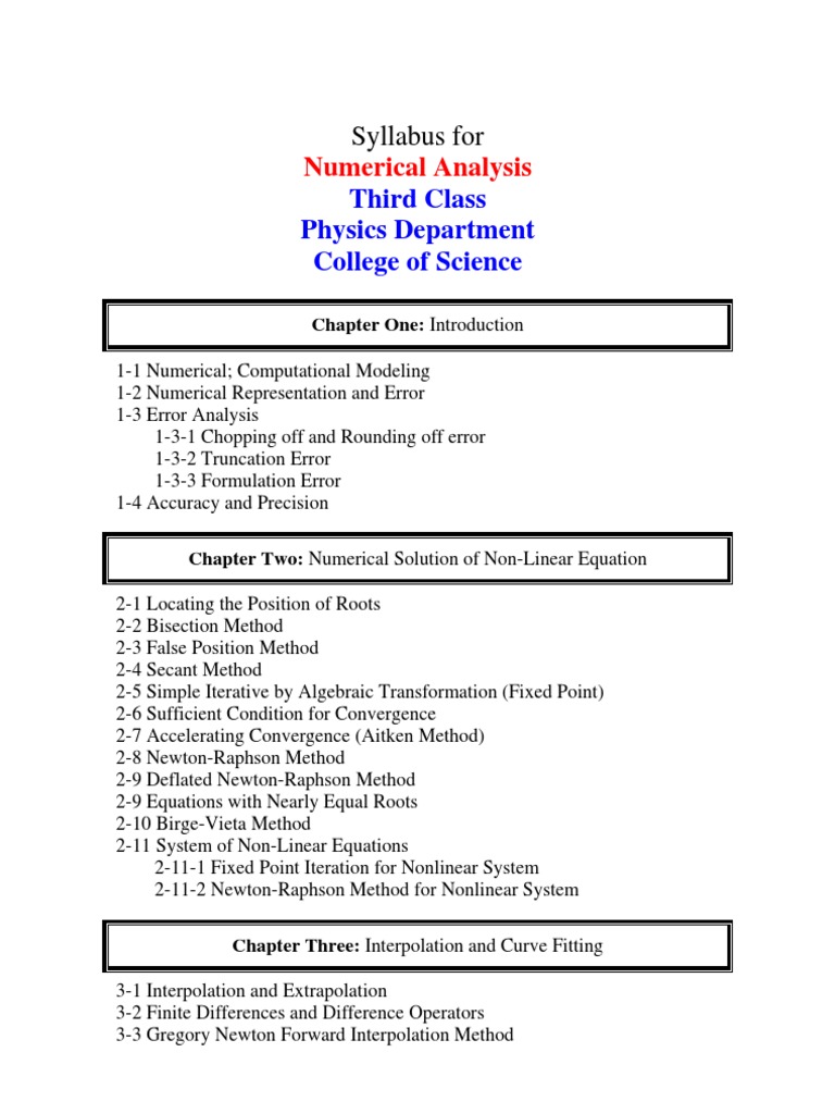 Syllabus For Numerical Analysis PDF Finite Difference Numerical