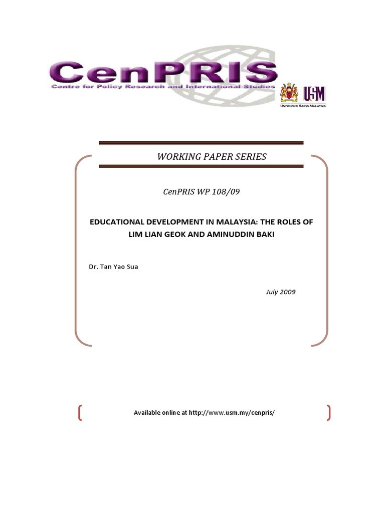 Educational Development in Malaysia The Roles of Lim Lian Geok and ...