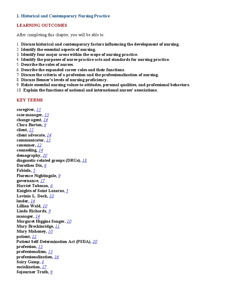 Historical and Contemporary Nursing Practice LEARNING OUTCOMES After ...