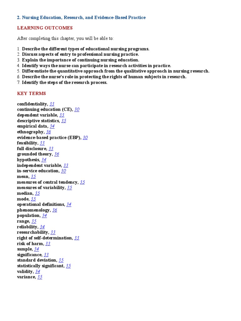 Nursing Education, Research, and Evidence-Based Practice LEARNING ...
