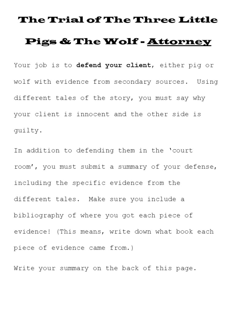 Three Little Pigs Mock Trial Guide | PDF | Witness | Evidence