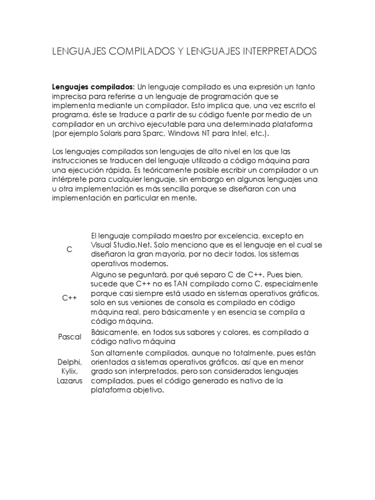 Lenguajes Compilados y Lenguajes Interpretados | PDF | Compilador ...