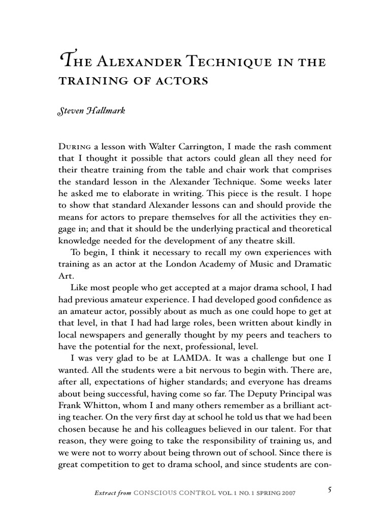 Alexander Technique for Actors | PDF | Alexander Technique | Emotions