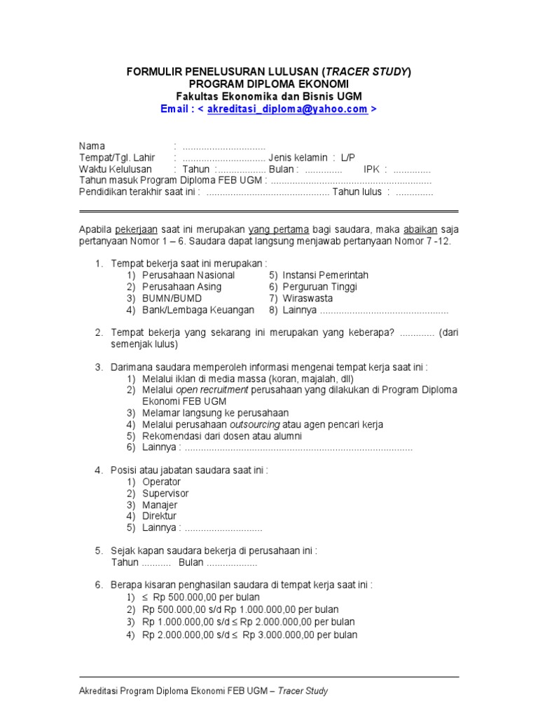 Form Penelusuran Lulusan Tracer Study | PDF