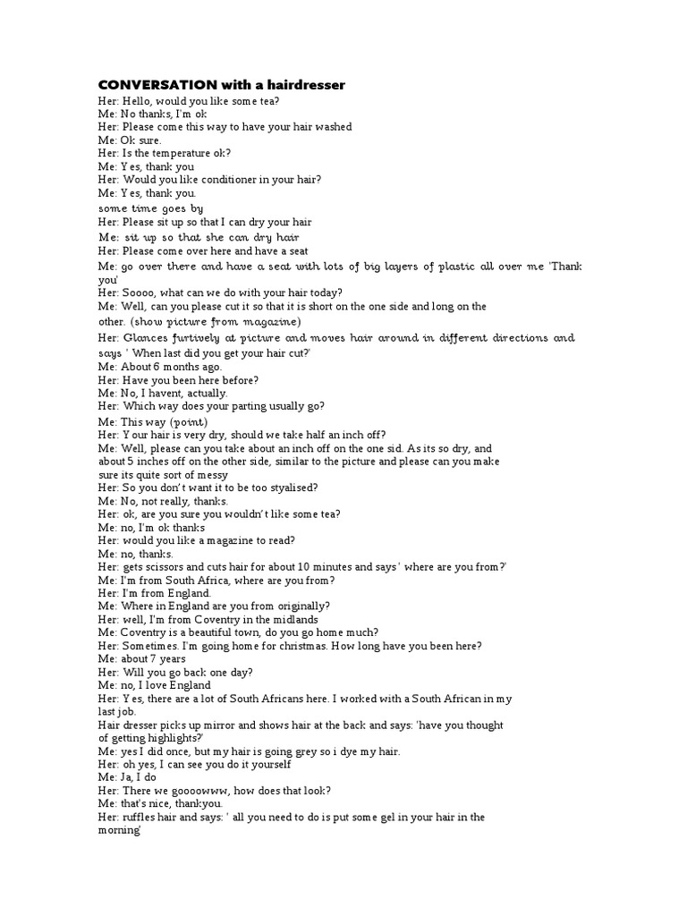 Dialogue in A Hairdresser | PDF | Home & Garden
